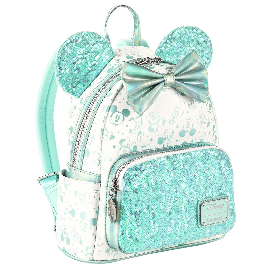 Loungefly Disney 100th Anniversary Hallmark Exclusive Aqua Sequin Mini ...
