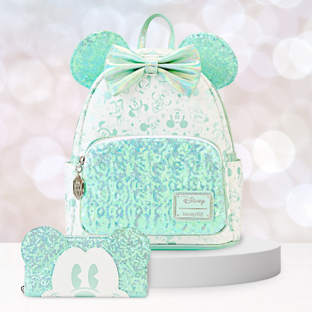 Loungefly Disney 100th Anniversary Hallmark Exclusive Aqua Sequin Mini ...